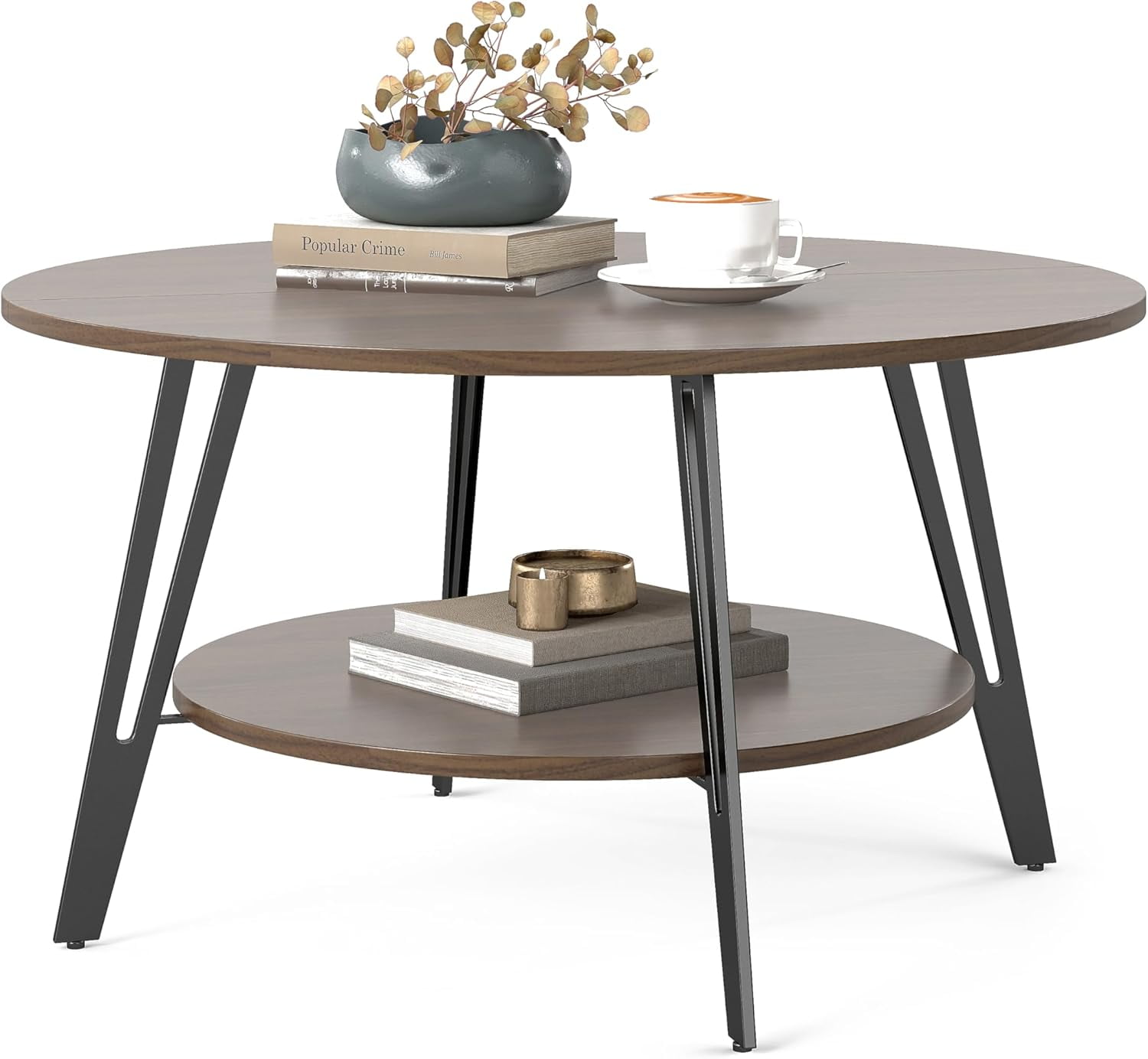 Manora Round Coffee Table with Storage, Small Circle Center Table for ...