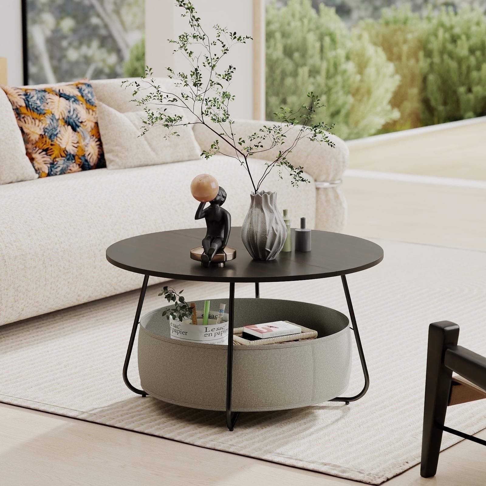 Manora Round Basket Coffee Table, Small Center Table for Living Room ...