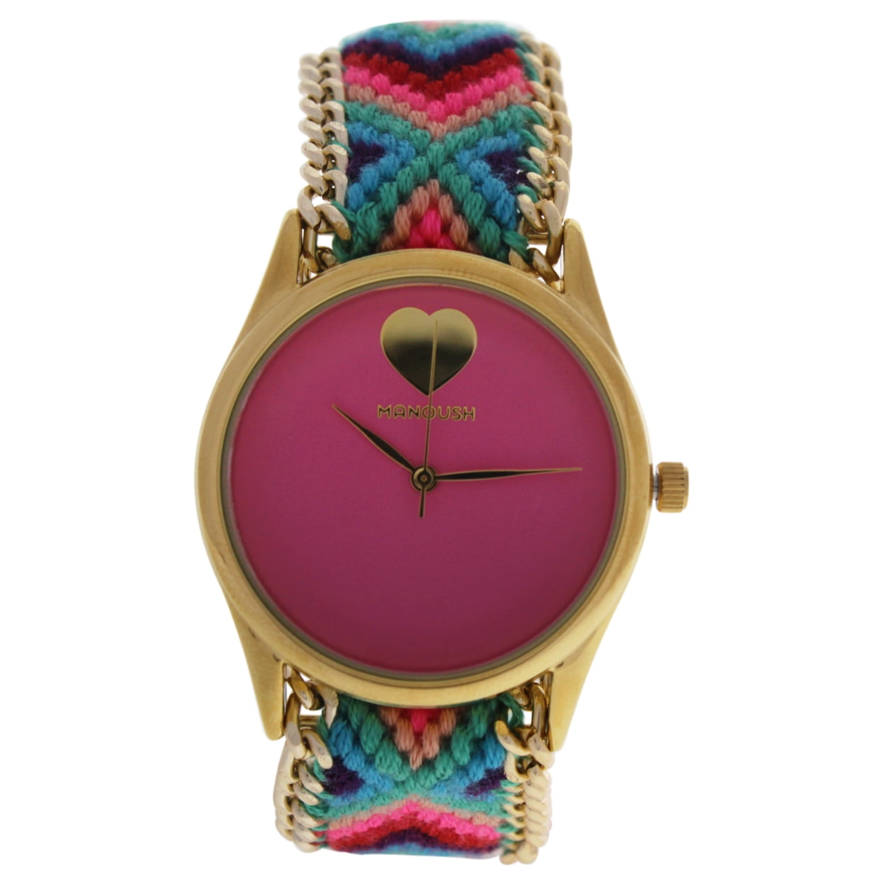 MSHHIPC Hindi Heart - Gold/Pink Nylon Strap Watch by Manoush for Women ...