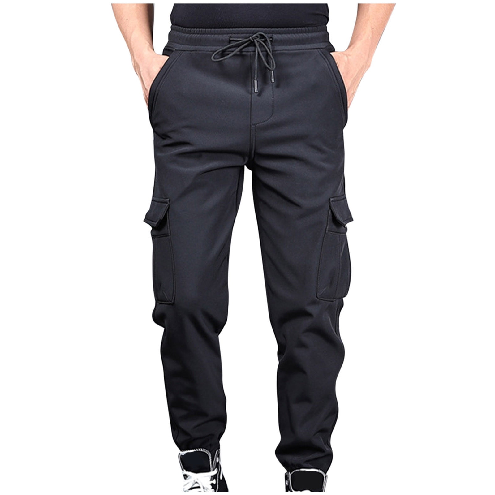 Mans Winter Cargo Pants Pockets Drawstring Elastic Waist Workwear Pants ...