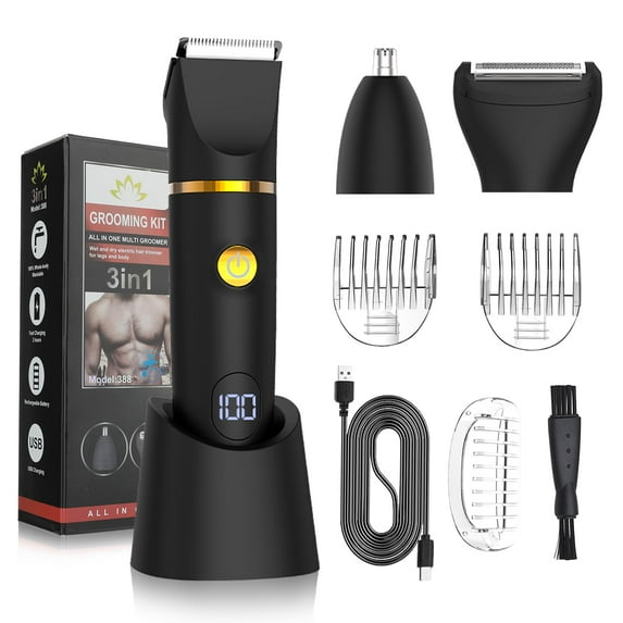 Manscape Body Trimmer for Men, 3 in 1 Men's Grooming Kit with Pubic/Nose Hair Trimmer & Ball ...