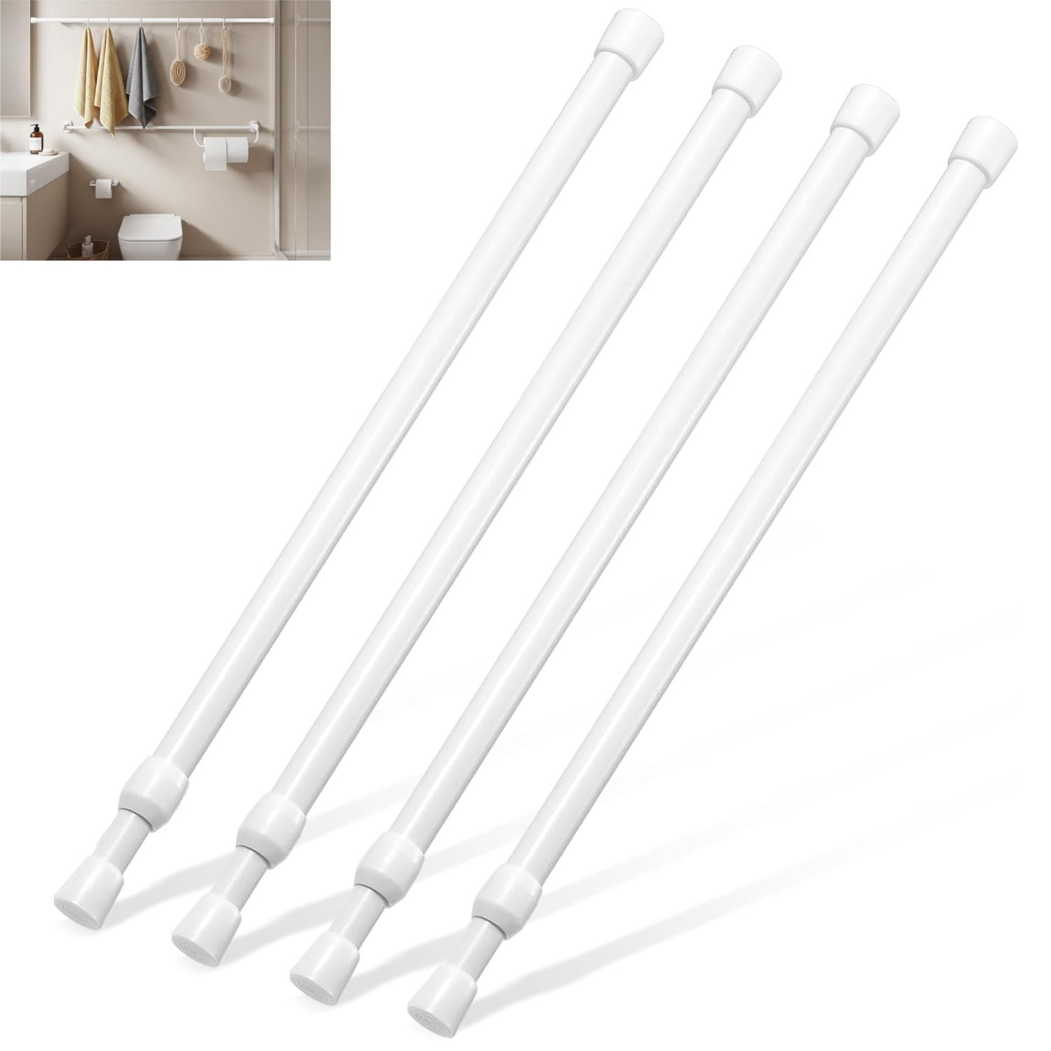 Manss 4 Pack 5/8" Spring Tension Curtain Rods, Adjustable Tension Rods ...