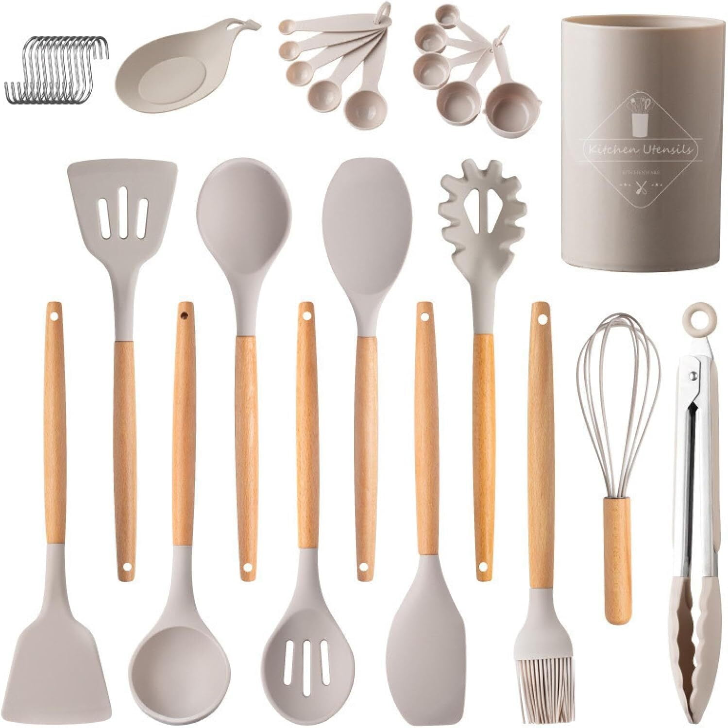 Manss Kitchen Cooking Utensils Set, Non-Stick Silicone Cooking Kitchen ...