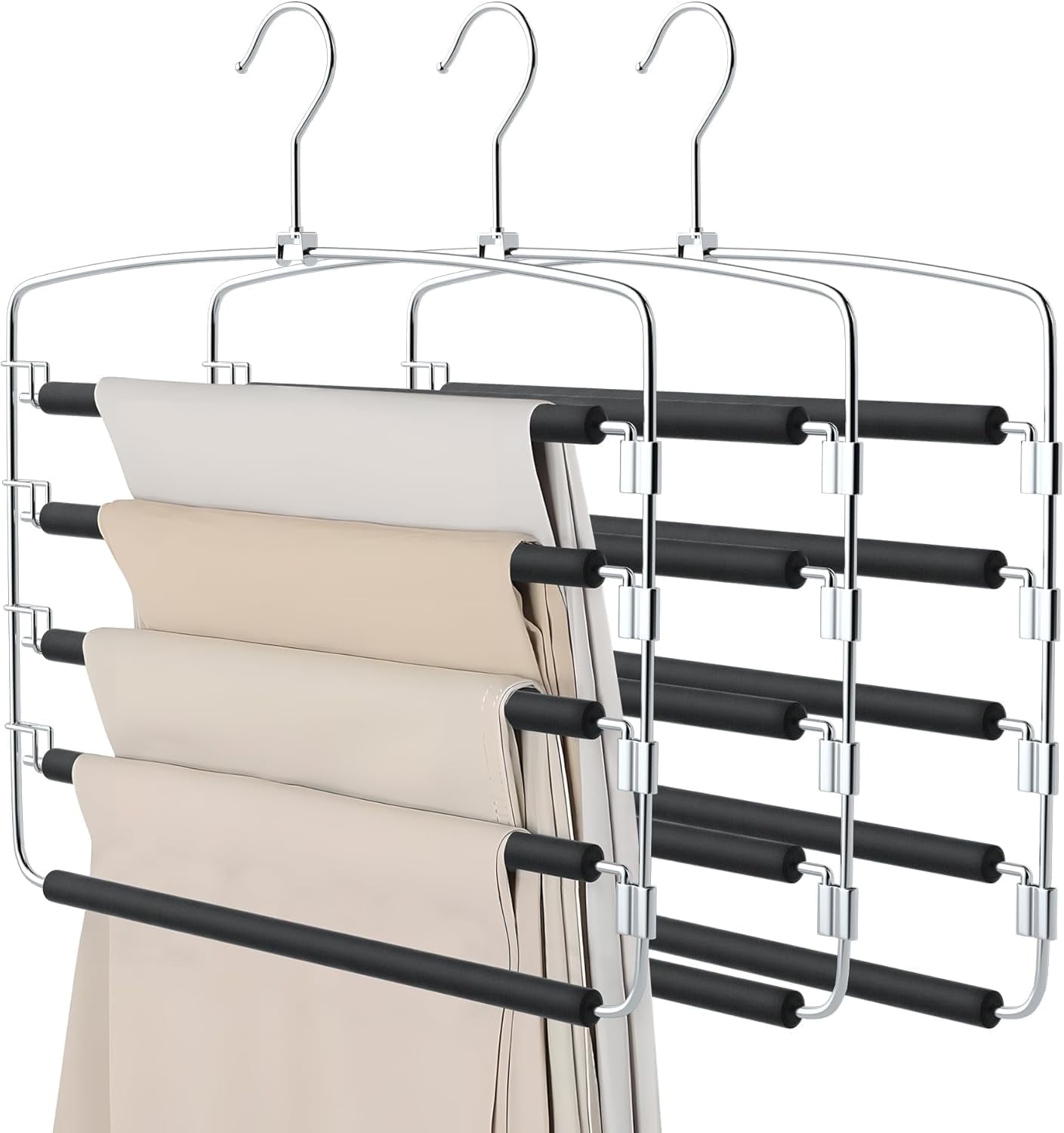 Manss Pants Hangers, 3 Pack Anti-Slip Space Saving Hangers, 5 Layer ...