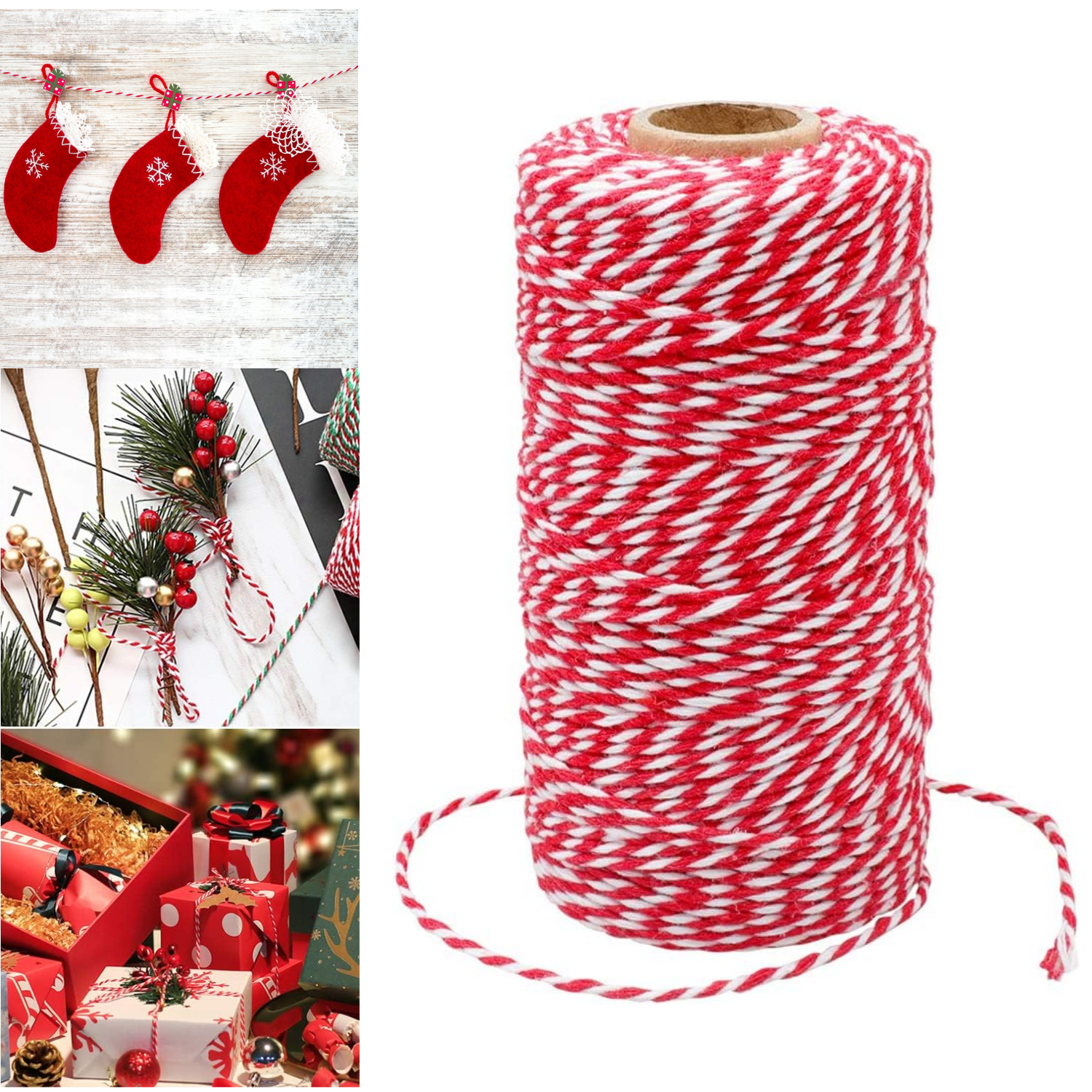 Manss Red and White Twine, 328 Feet 100m Cotton Bakers Twine Ribbon for ...