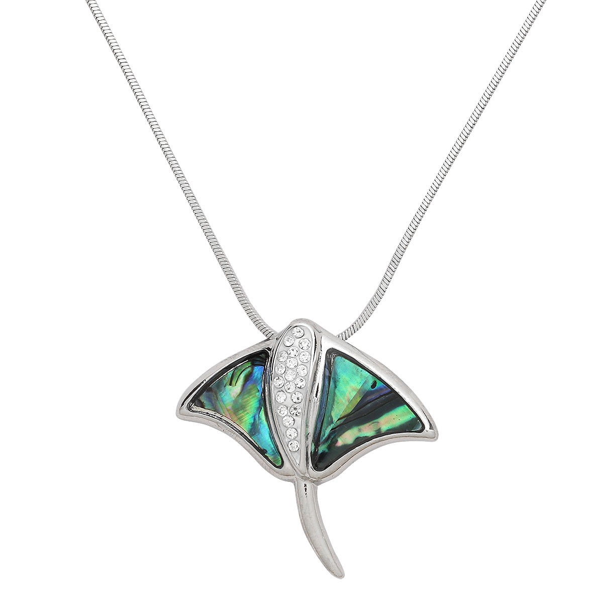 Manta Ray Pendant Necklace Green Abalone Shell Rhodium Plated 17 Inch ...