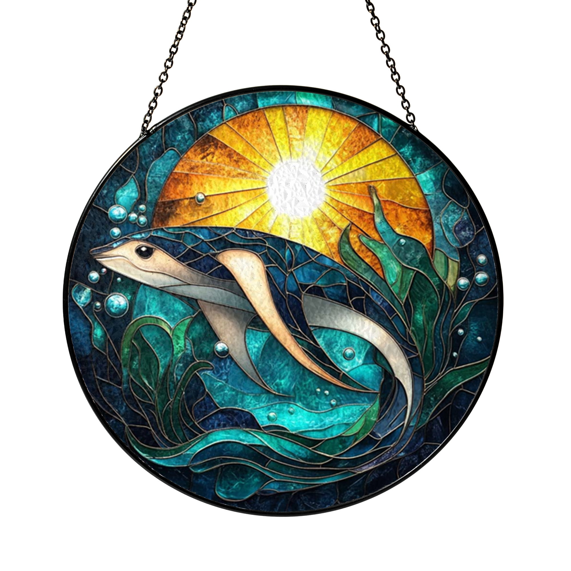 Manta Ray Stained Glass Style Suncatcher, Fantasy Underwater Window ...