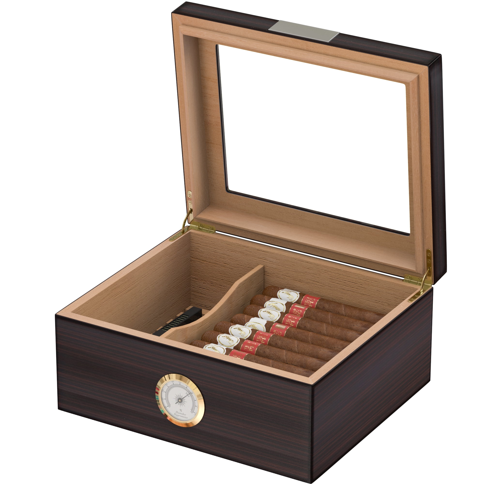 Mantello Cigar Humidors, Humidor Cigar Box- Gifts for Men, Ebony Wood ...