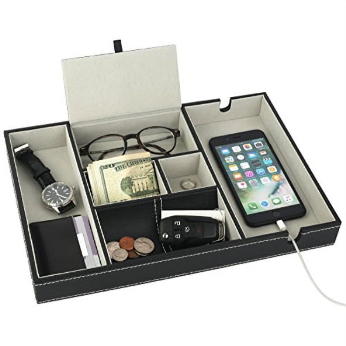 Mantello Valet Tray Nightstand Organizer - Black Leather, 5 ...