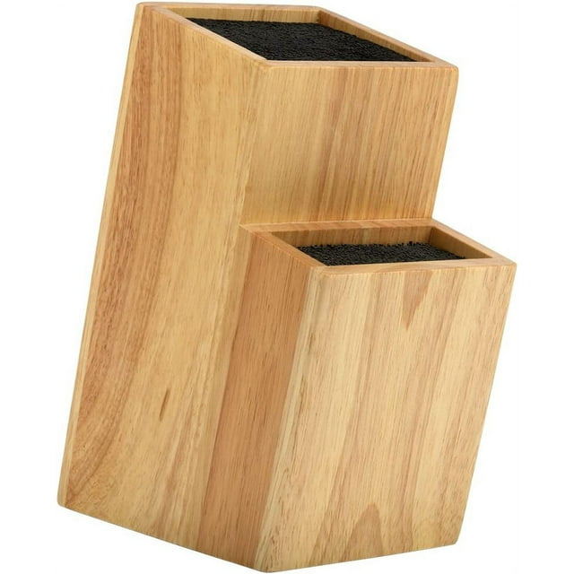 Mantello Wood Two-Tiered Universal Bamboo Knife Block Slotless Wooden ...