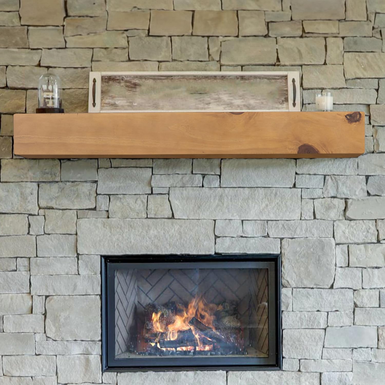 Mantels Direct Dakota 48 Inch Golden Pecan Floating Pine Wood Fireplace ...