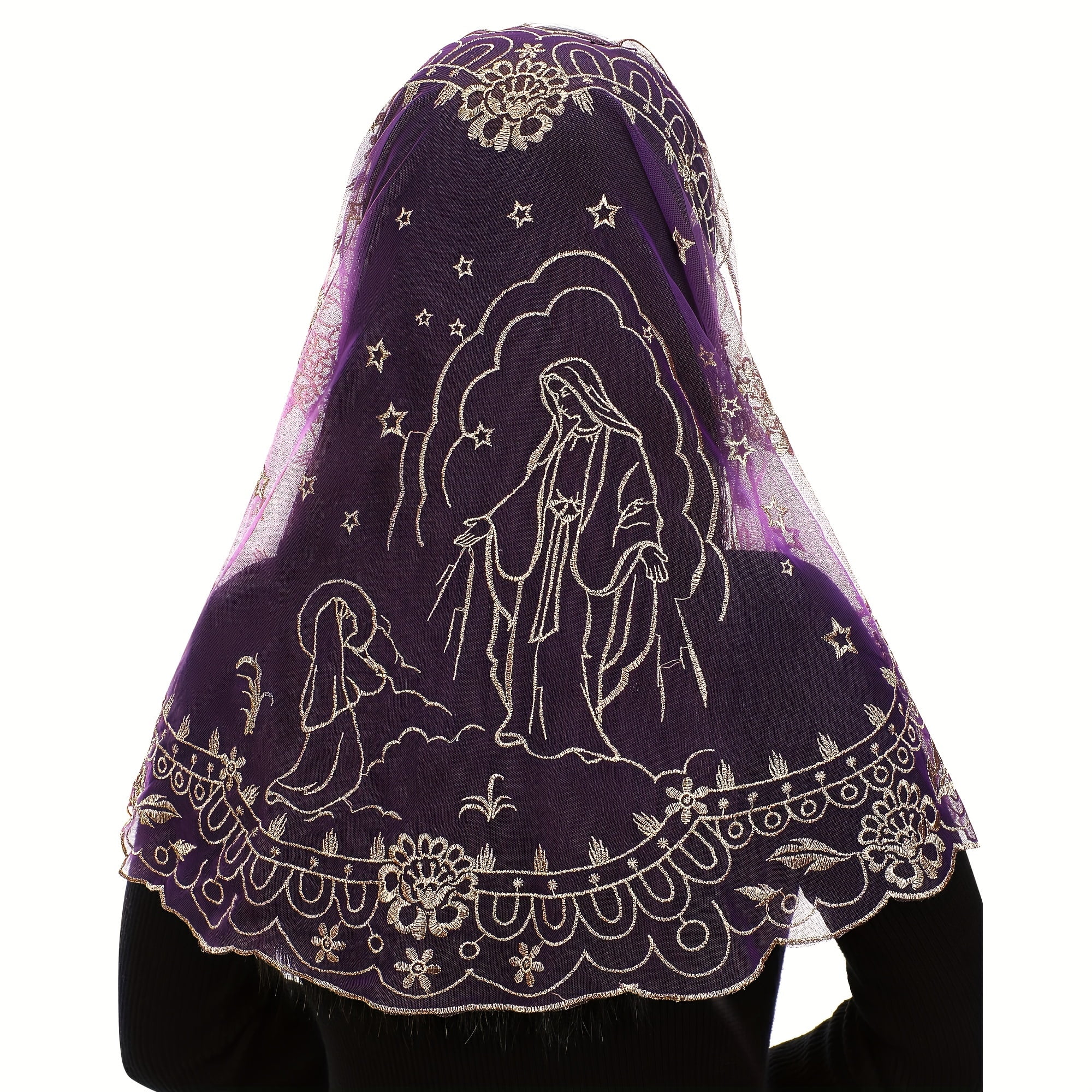 Mantilla Chapel Veil D Shaped Lace Veil With Flower Pattern Religious ...
