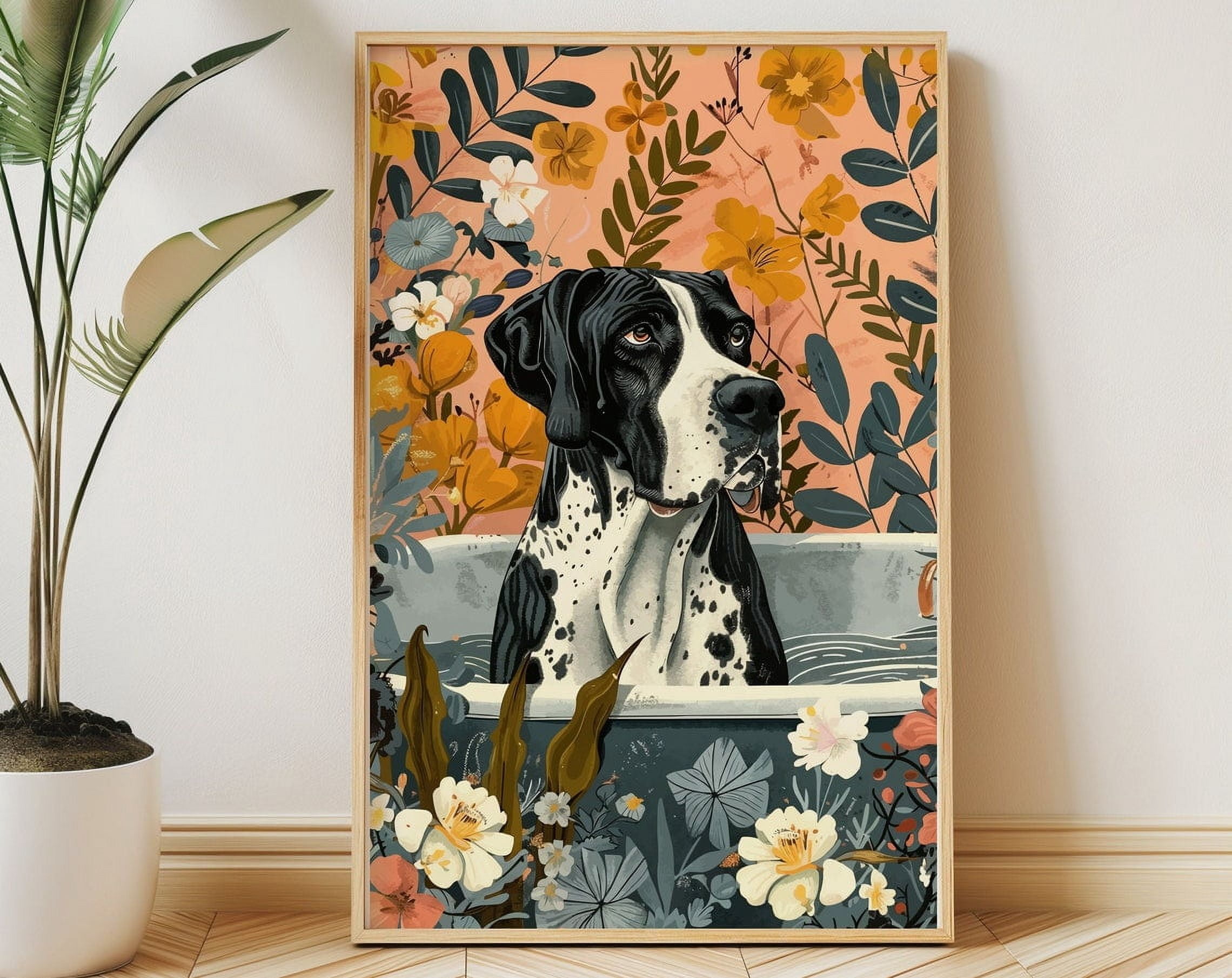 Mantle Great Dane Wall Art, Boho Jungle Bathtub Print, Maximalist ...