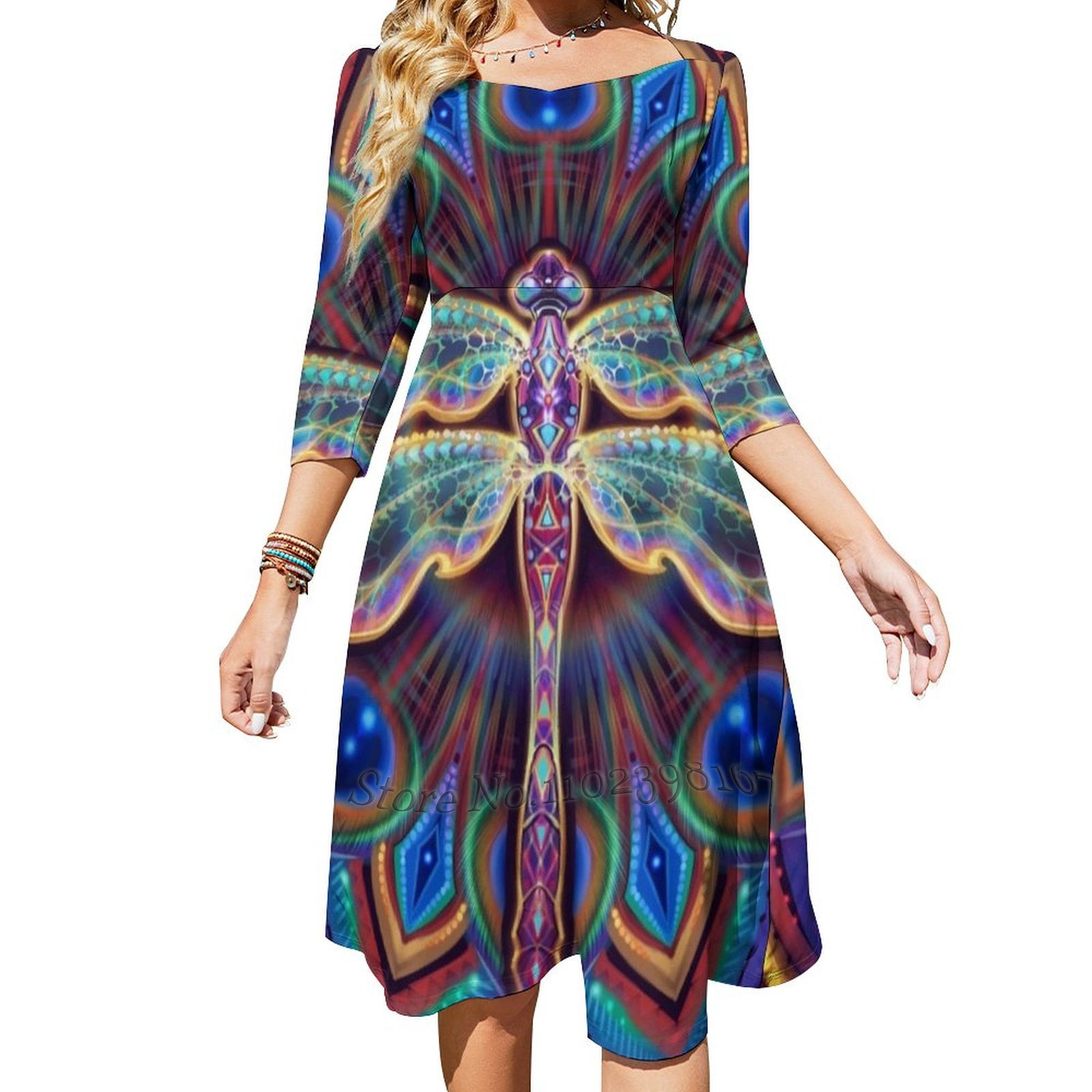 Mantrafly Square Neck Dress Cute Loose Print Dresses Elegant Beach ...