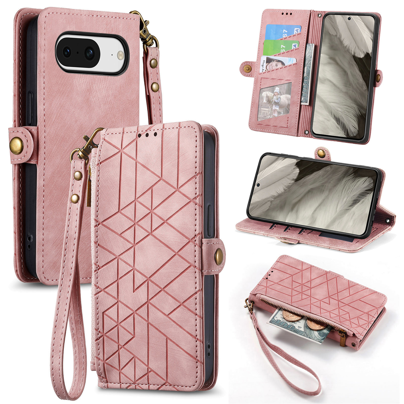 Mantto Case for Google Pixel 8, Zipper Wallet Card Holder Flip Stand ...