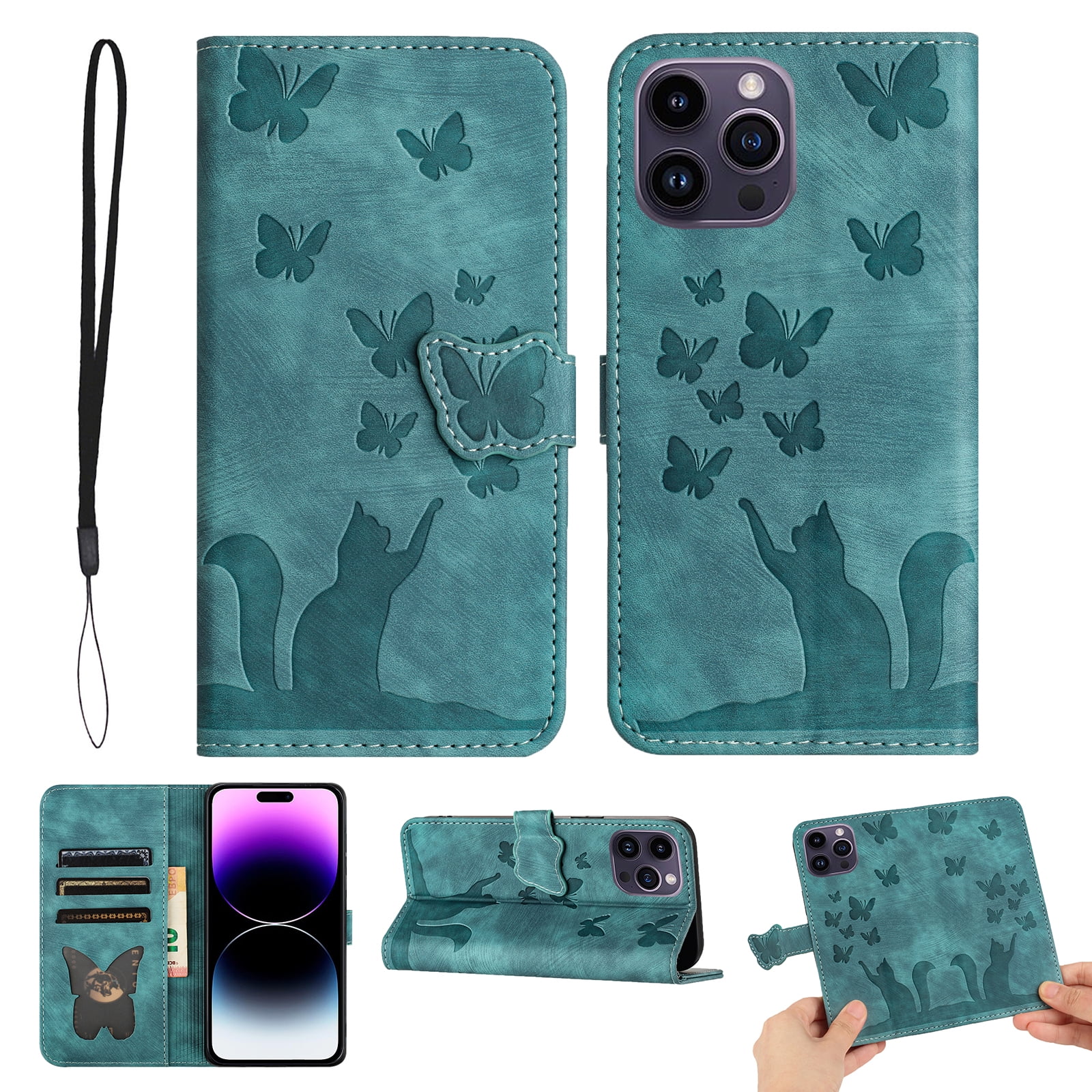 Mantto Cases for Apple iPhone 15 Pro Max - 6.7 inch Butterfly Embossed & Cute Cat Patterned ...