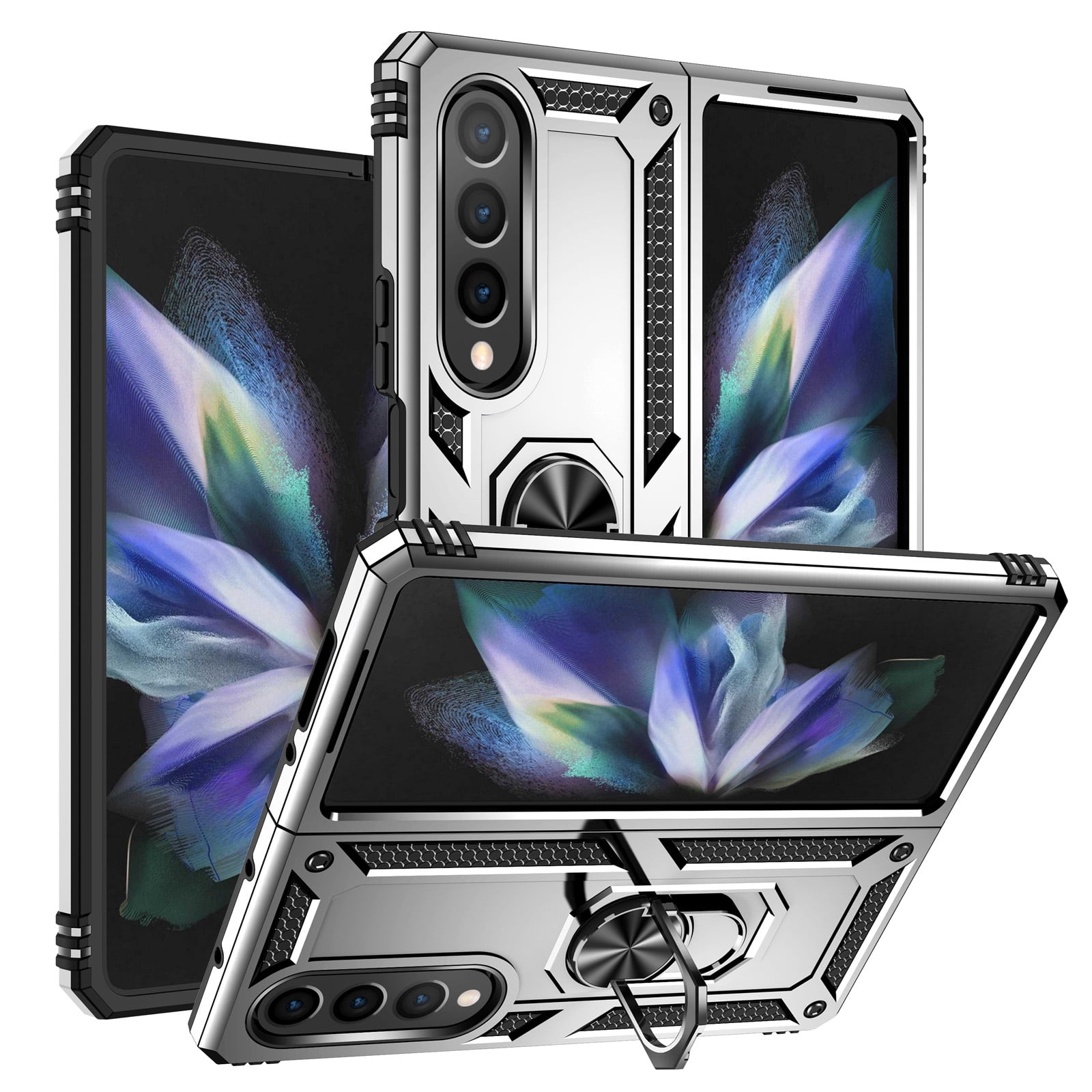 Mantto Cover for Samsung Galaxy Z Fold 3, Military Grade Drop Impact 360 Metal Rotating Ring ...