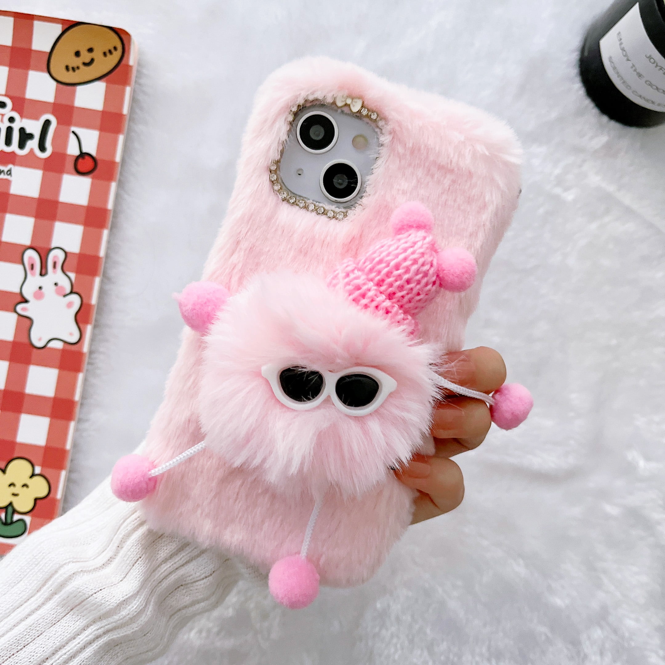 Mantto Cute Cartoon Case for iPhone 14, Kawaii Fluffy Plush Briquettes ...