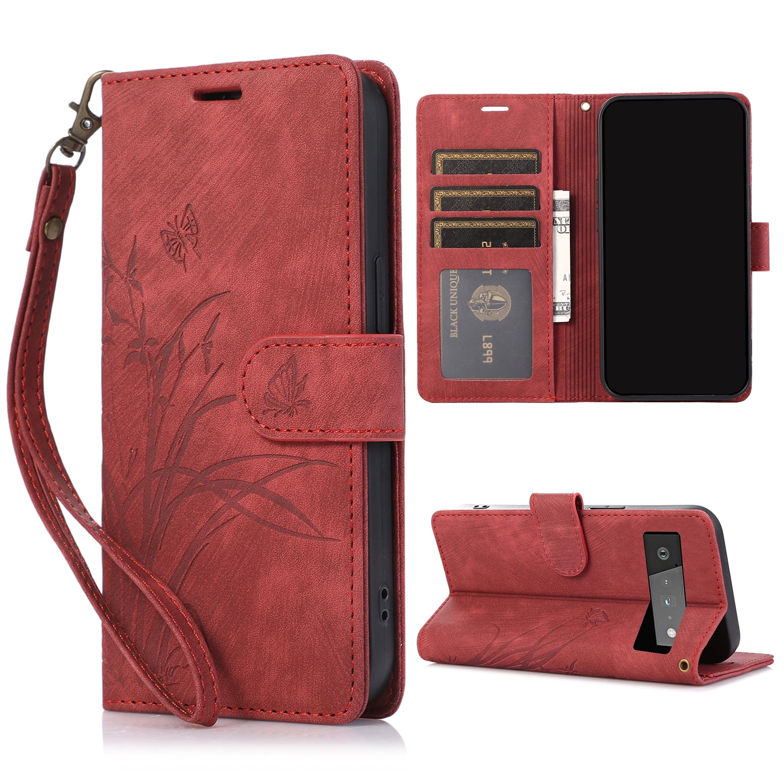 Mantto for Google Pixel 6 Pro Embossed Pattern Wallet Case with Wrist ...
