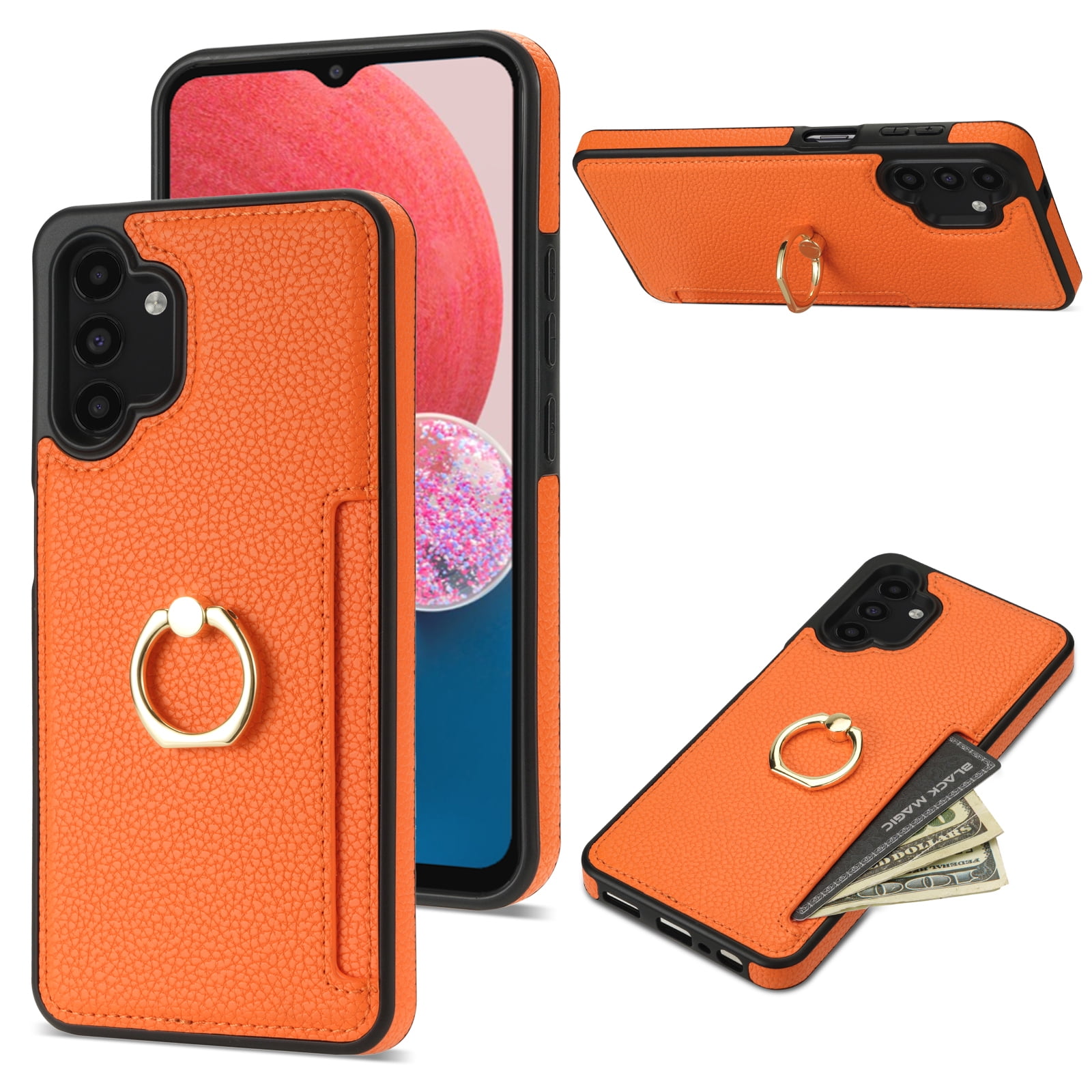 Mantto for Samsung A13 4G Wallet case with [360°Rotation Ring Kickstand]【RFID Blocking】 Credit ...