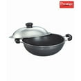 Manttra Omega Scratch Resistant Non-stick Kadhai with Steel Lid, Metal ...