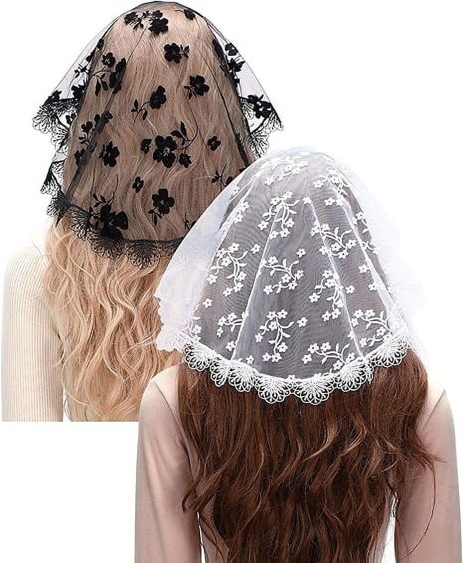 Mantveil 2 Packs Catholic Church Head Covering Floral Lace Mantilla ...