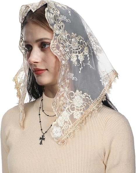 Mantveil Triangle Chapel Veil Head Covering Gold Flower Embroidered ...