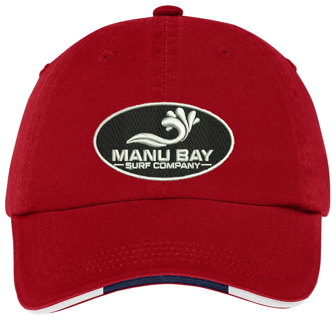 Manu Bay Surf Company Logo Patch Hat Cap, Red/Classic Navy/White ...