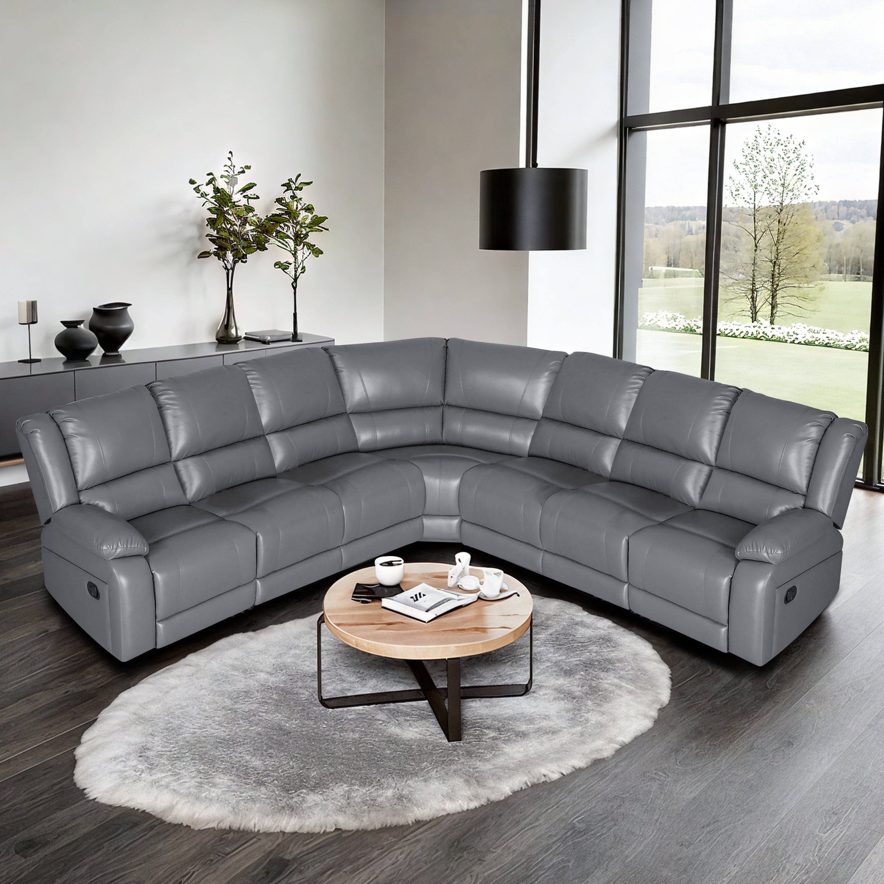 Manual 7-SEAT Sectional Reclining Sofa,Faux Leather Sectional Couches ...