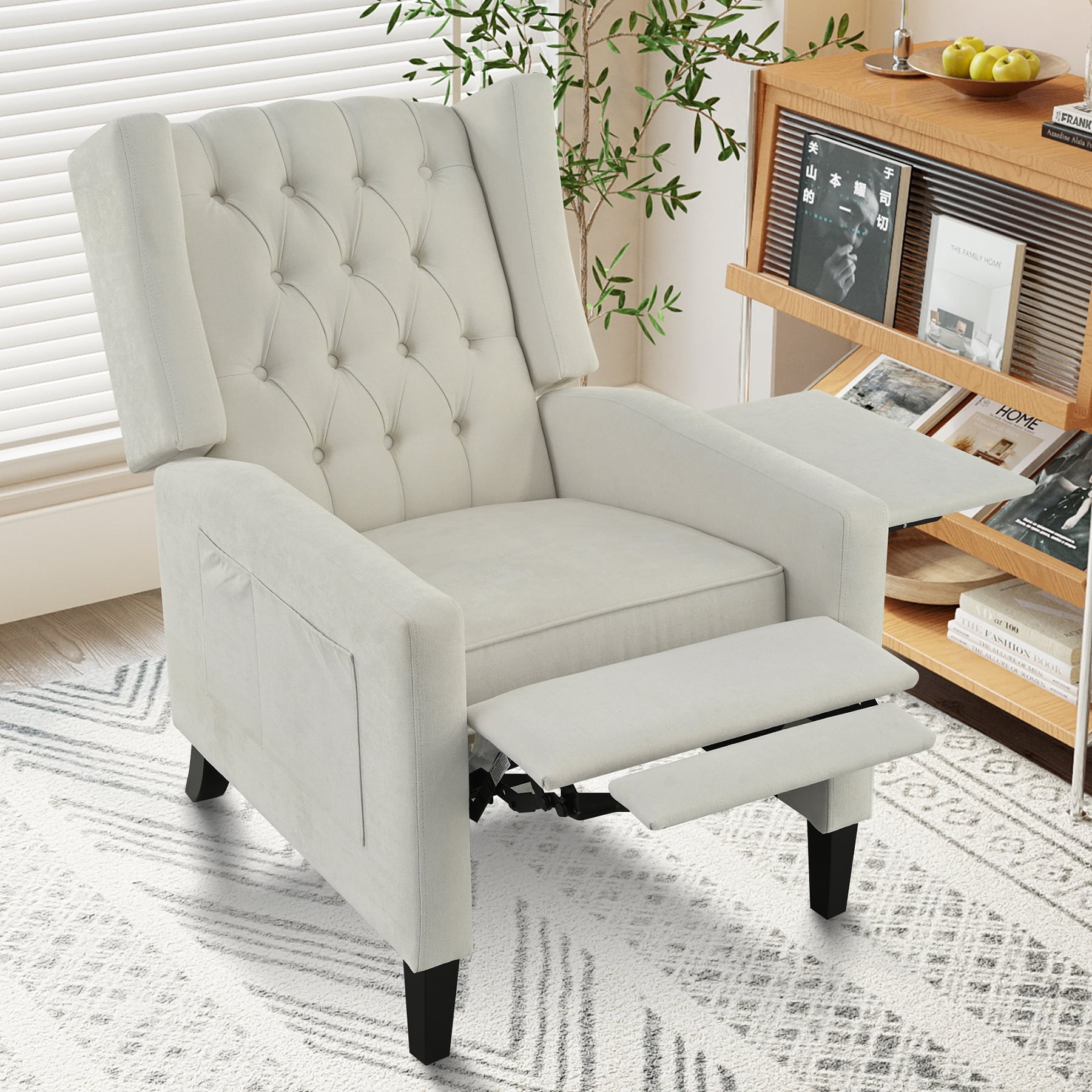 Manual Adjustable Wingback Recliner Chair with Foldable Side Table and ...