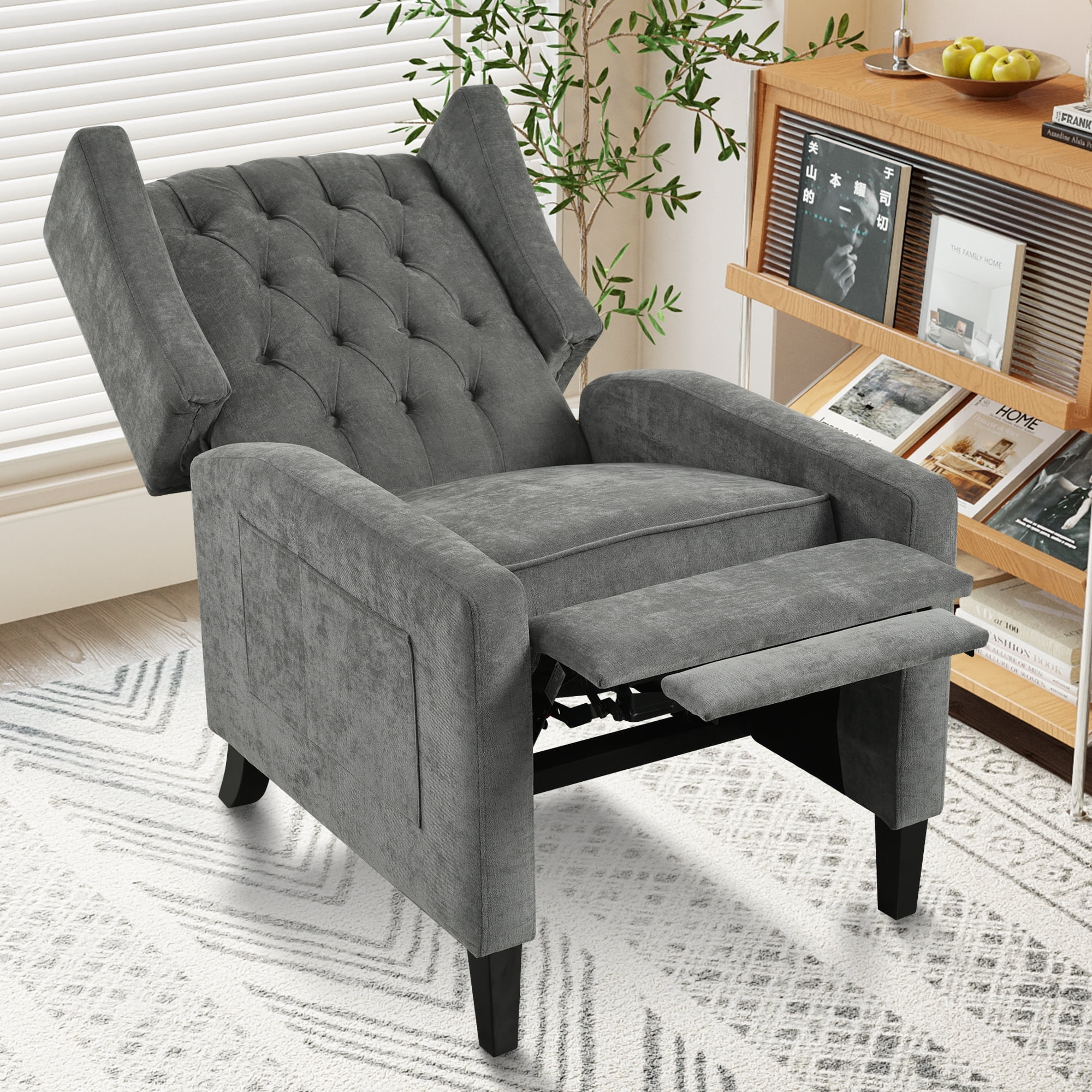Manual Adjustable Wingback Recliner Chair with Foldable Side Table and ...