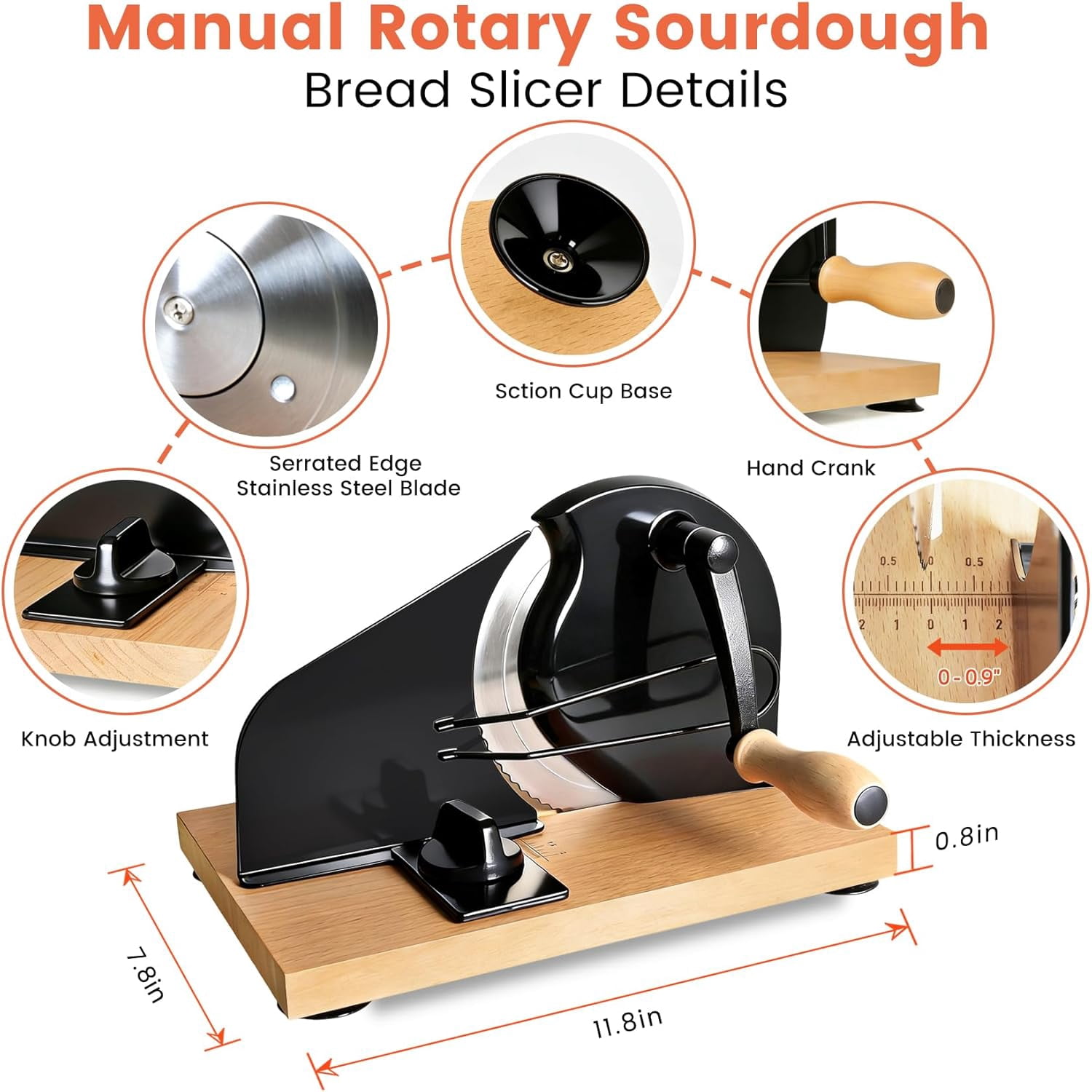 Manual Bread Slicer with Adjustable Thickness Guide, Stainless Steel ...