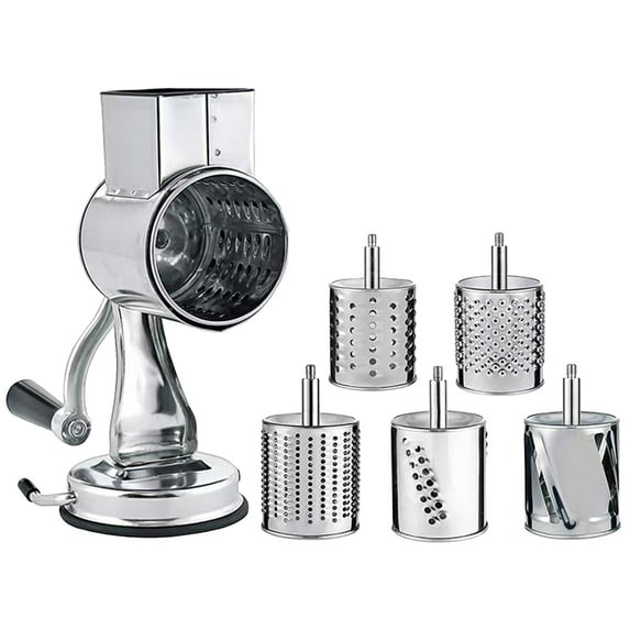 Manual Cheese Grater Stainless Steel Kitchen Hand Crank Grinder with 5 ...
