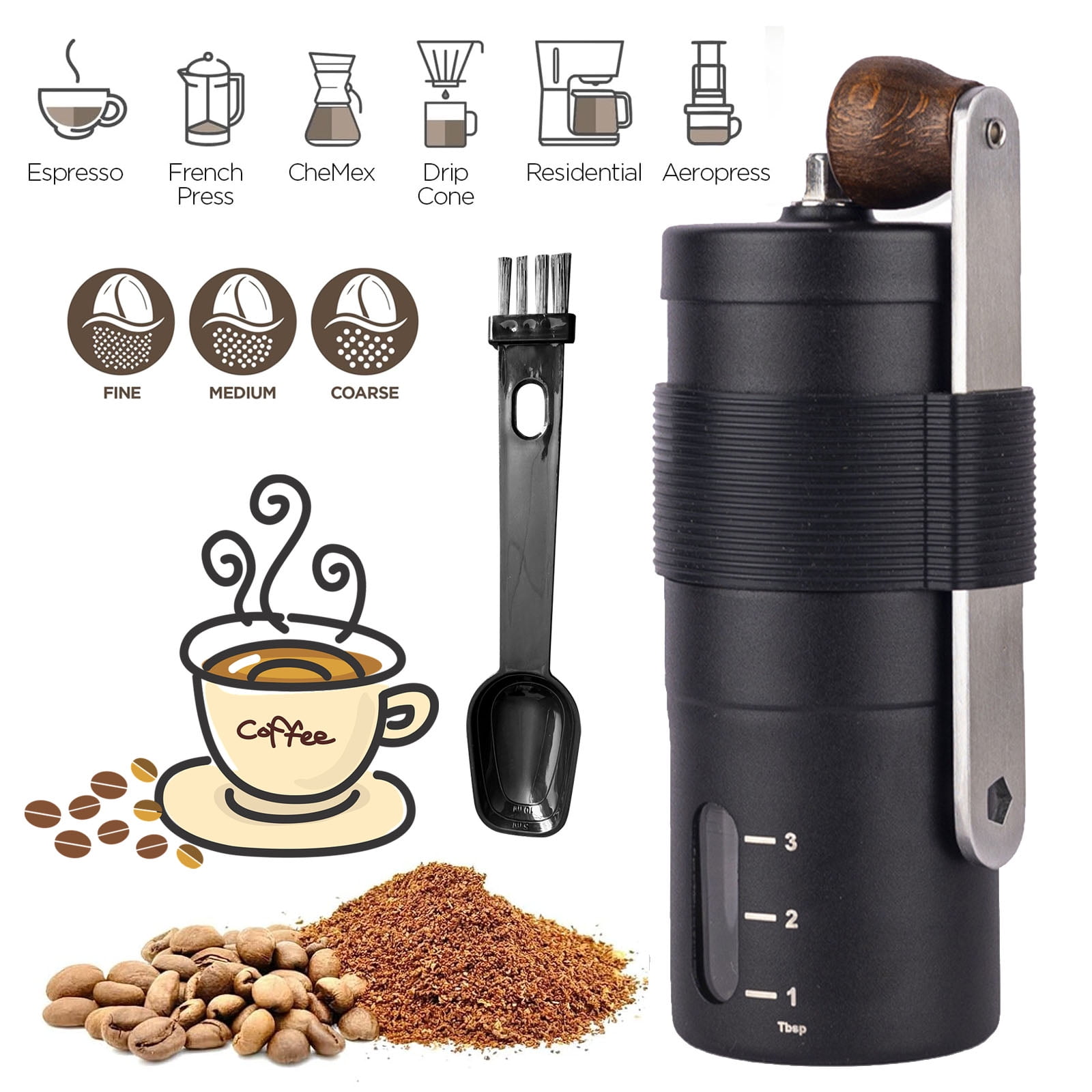 FAMKIT Manual Coffee Grinder, Hand Coffee Bean Grinder with Cleaning ...