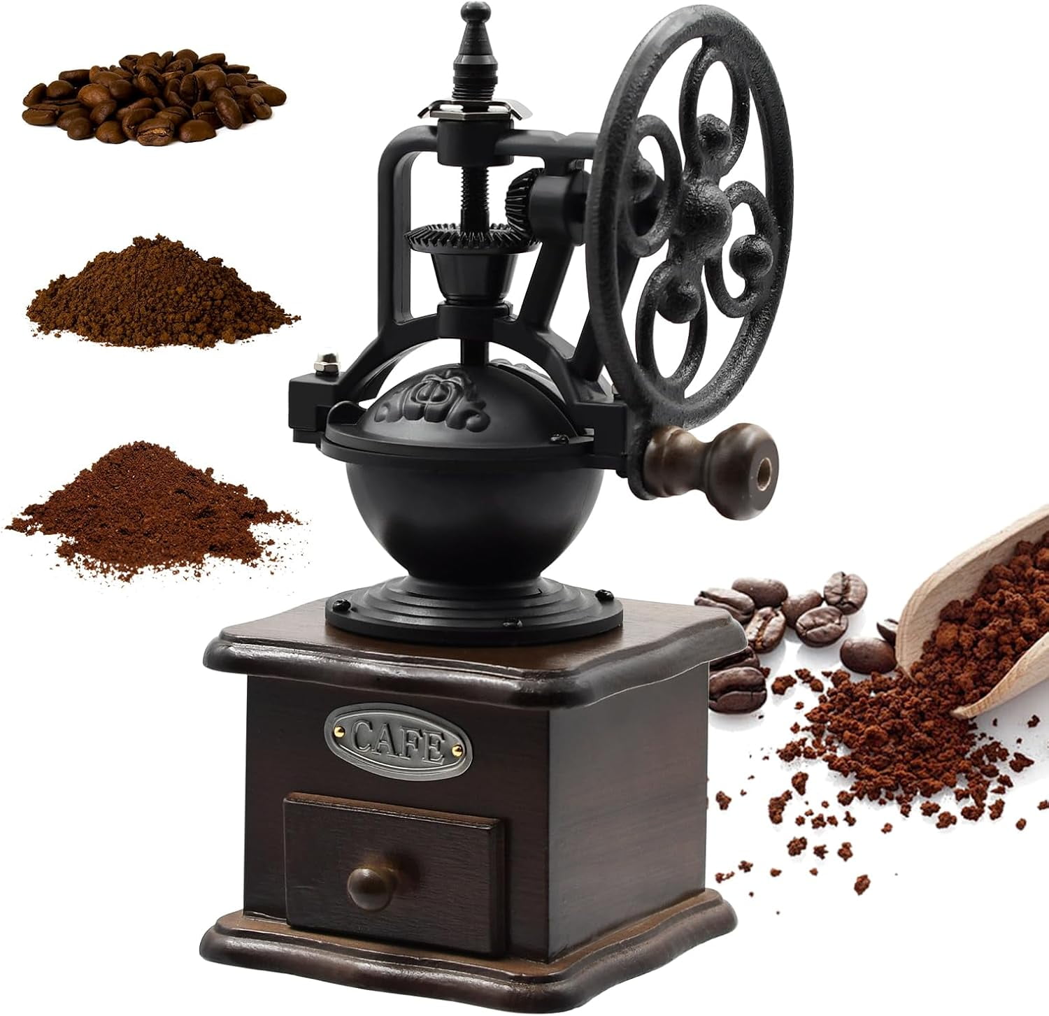 Manual Coffee Grinder, Vintage Antique Wooden Hand Coffee Grinder ...