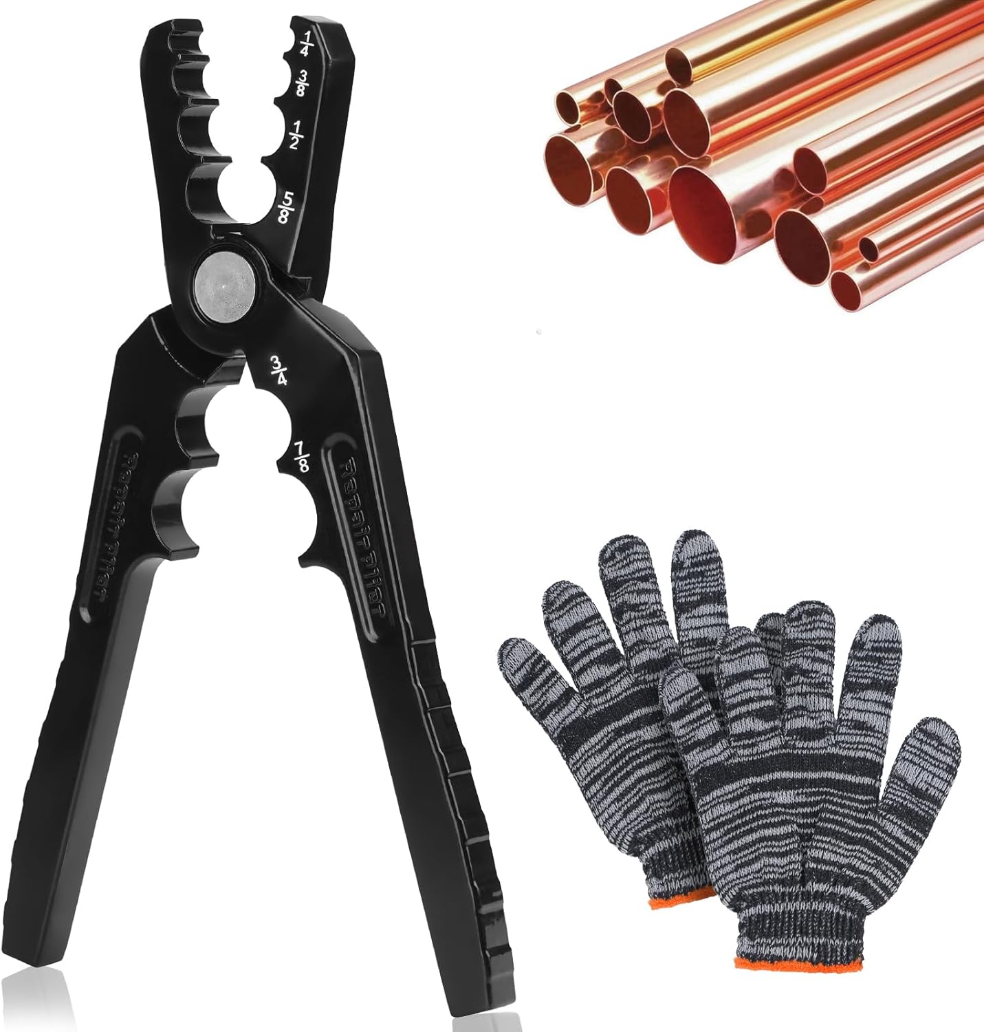 Manual Copper Tube Rounder with Gloves, 6 Hole 1/4" 3/8" 1/2" 5/8" 3/4 ...