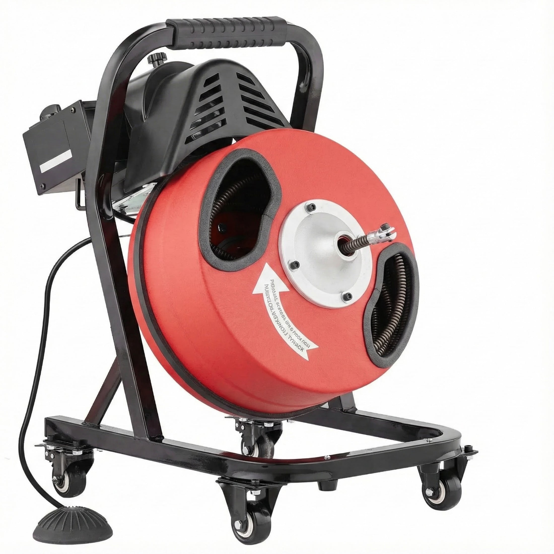 Manual Drain Snake, 50' x 1/2" with Air-Actuated Foot Switch, 4 Cutters ...
