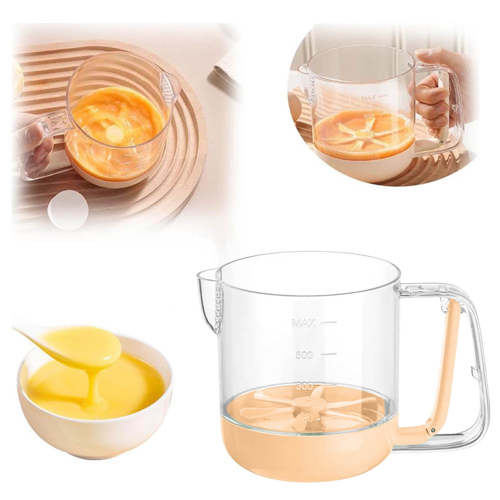 Manual Egg Beater Cup with Scale, Semi-Automatic Hand Grip Force Egg ...