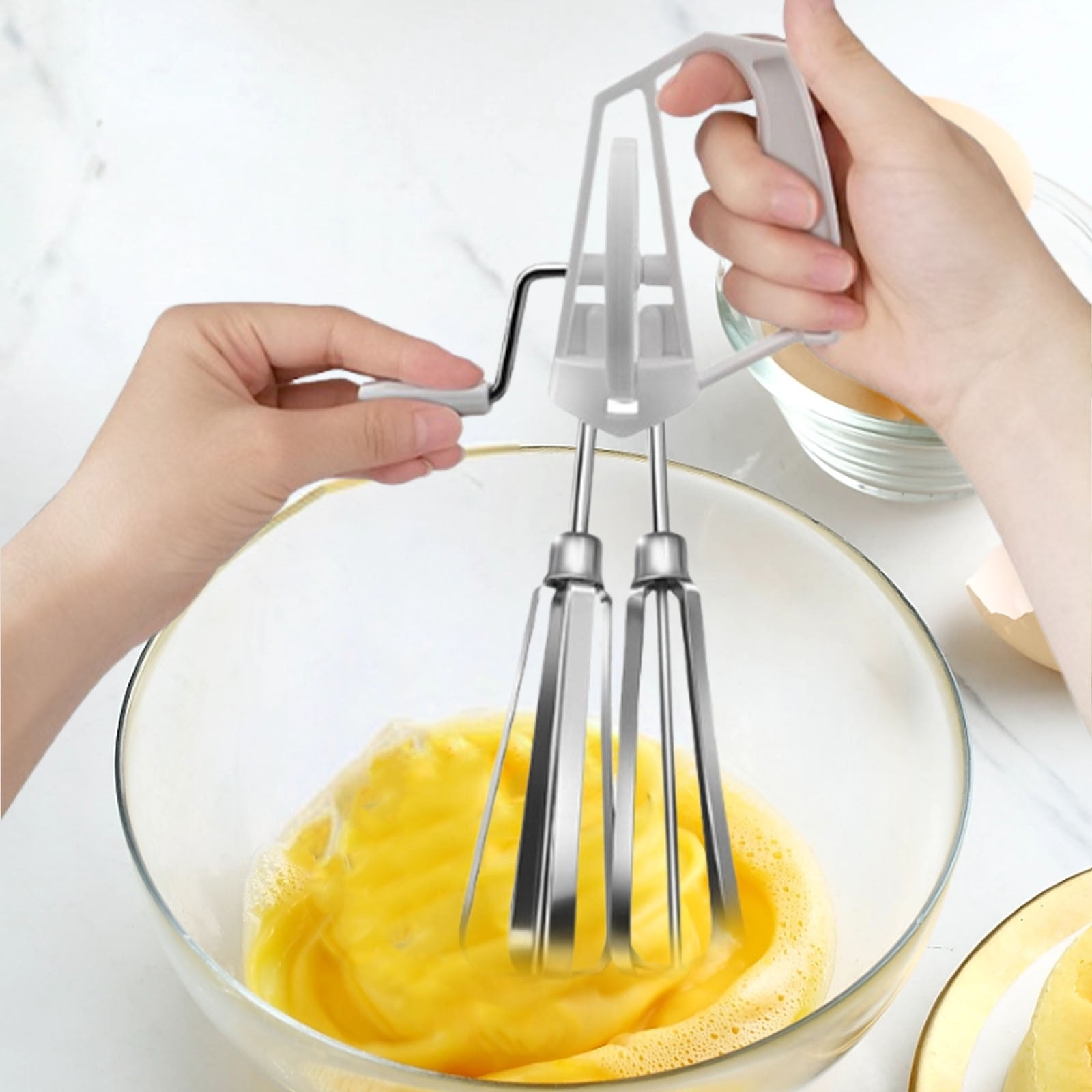Manual Egg Beater, Stainless Steel Rotary Hand Whip Whisk, Rotary ...