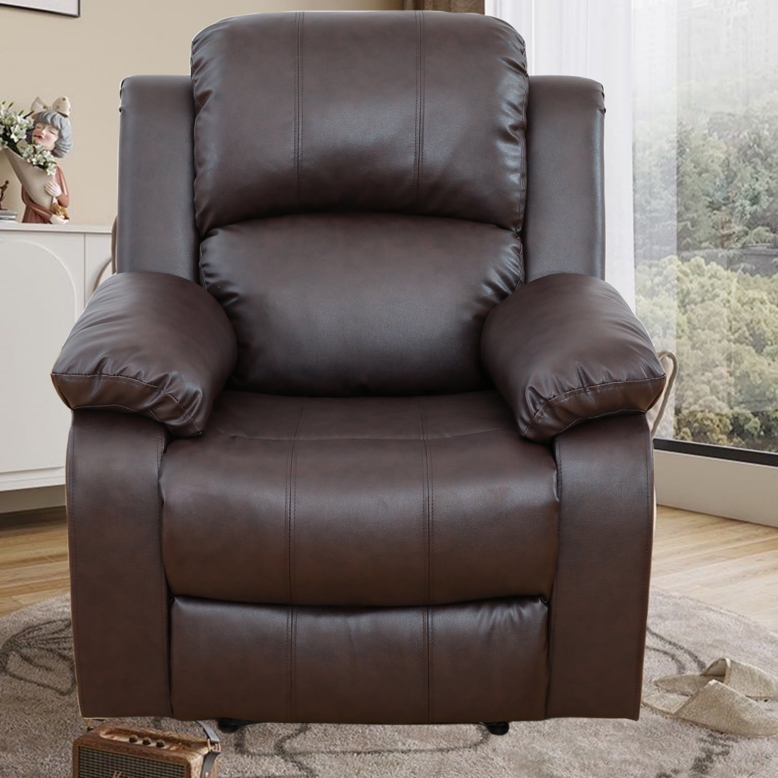 Manual Faux Leather Recliner Chair Full Reclining Chair for Living Room ...