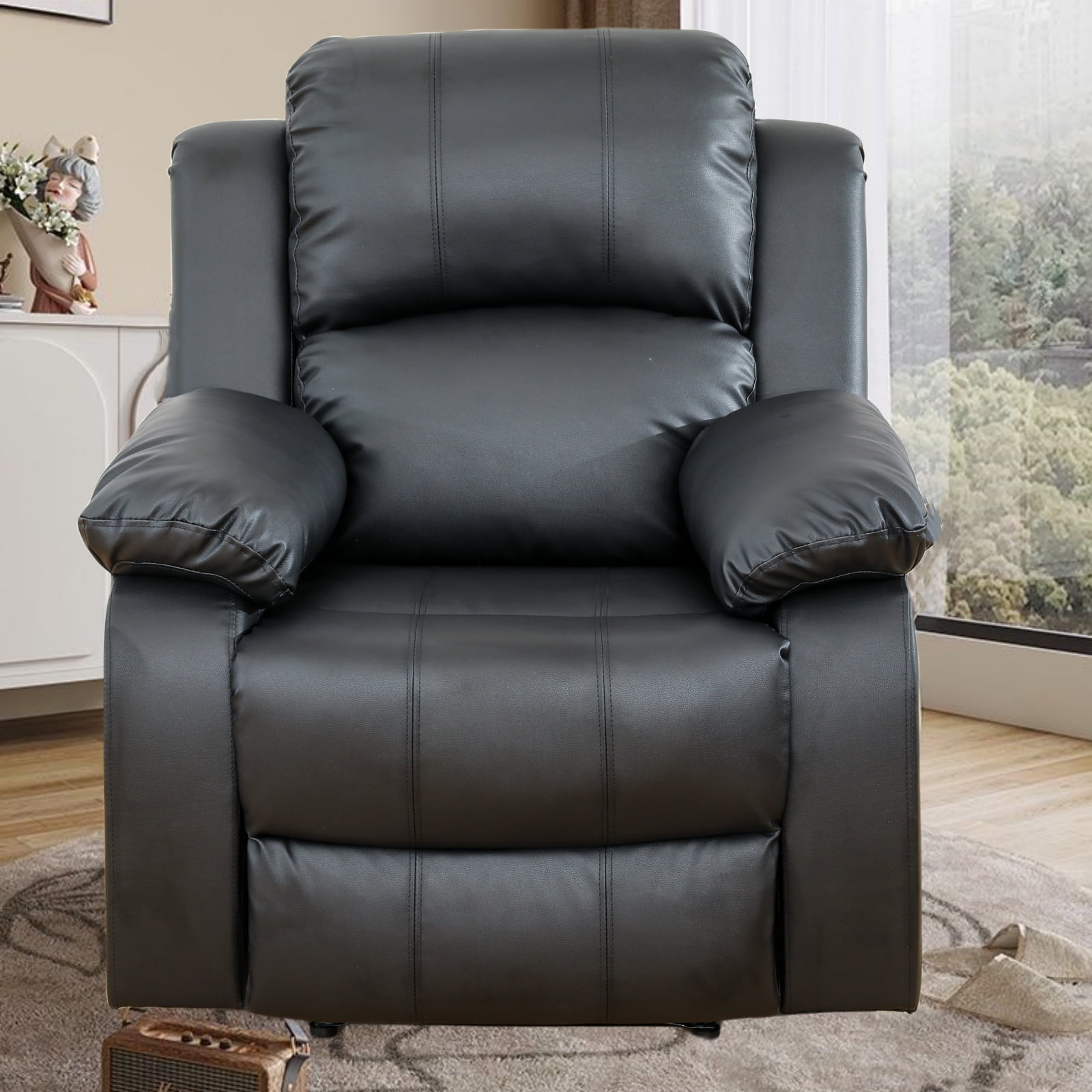 Manual Faux Leather Recliner Chair Full Reclining Chair for Living Room ...