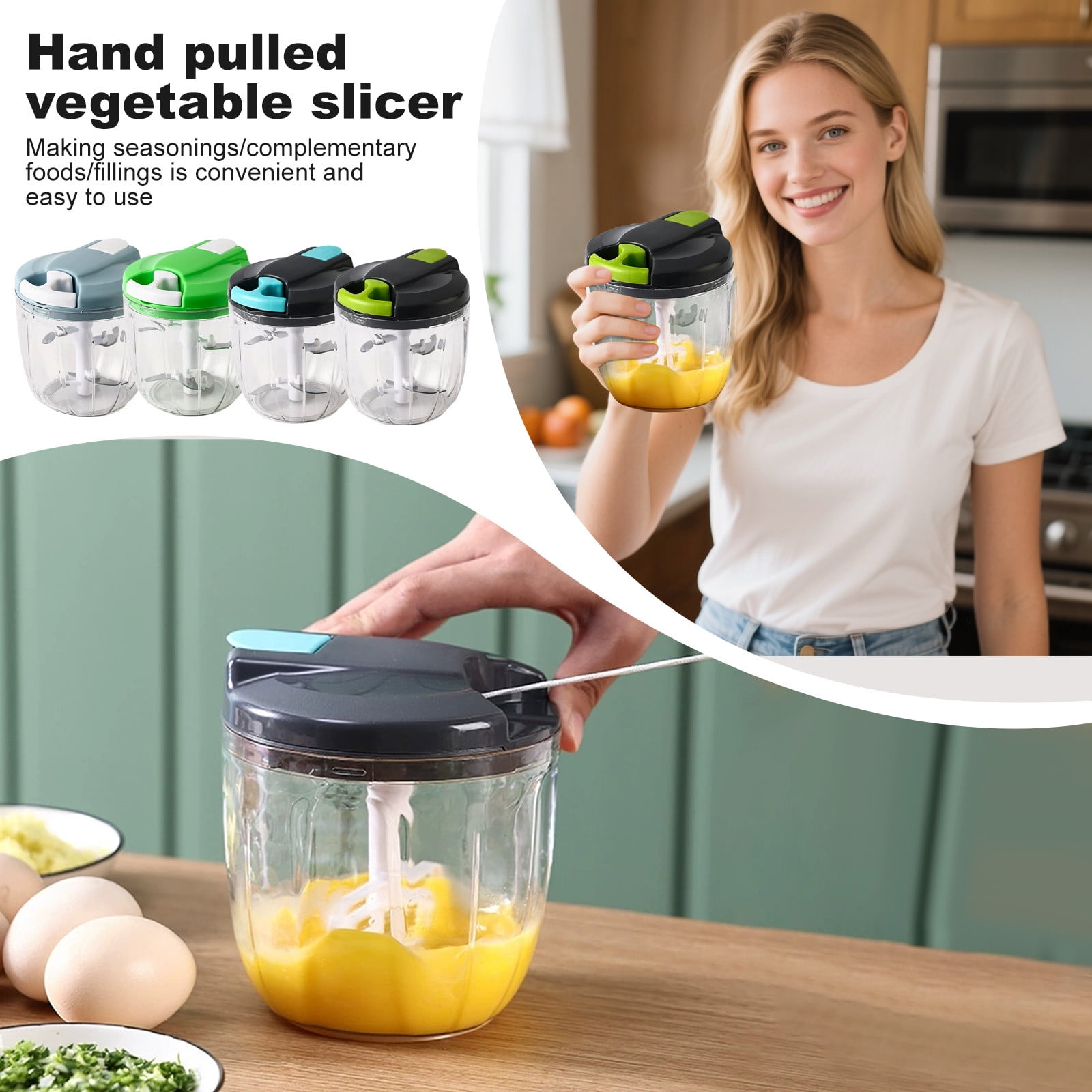 Manual Food Chopper Hand Pull Processor - Multi-Functional Onion Garlic ...