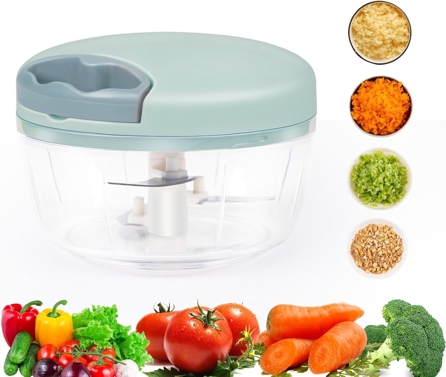 Manual Food Chopper Vegetable Chopper, 500ML Garlic Mincer Hand Pull ...