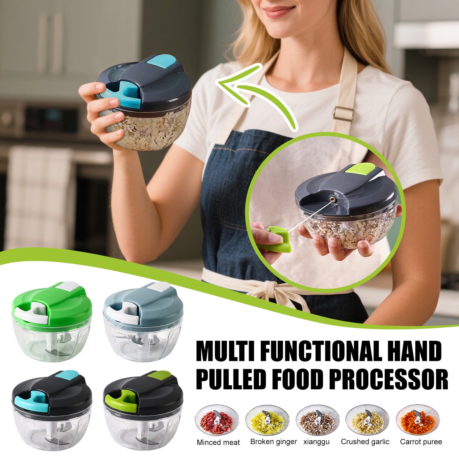 Manual Food Processor Vegetable Chopper, Portable Hand Pull String Garlic Mincer Onion Cutter ...
