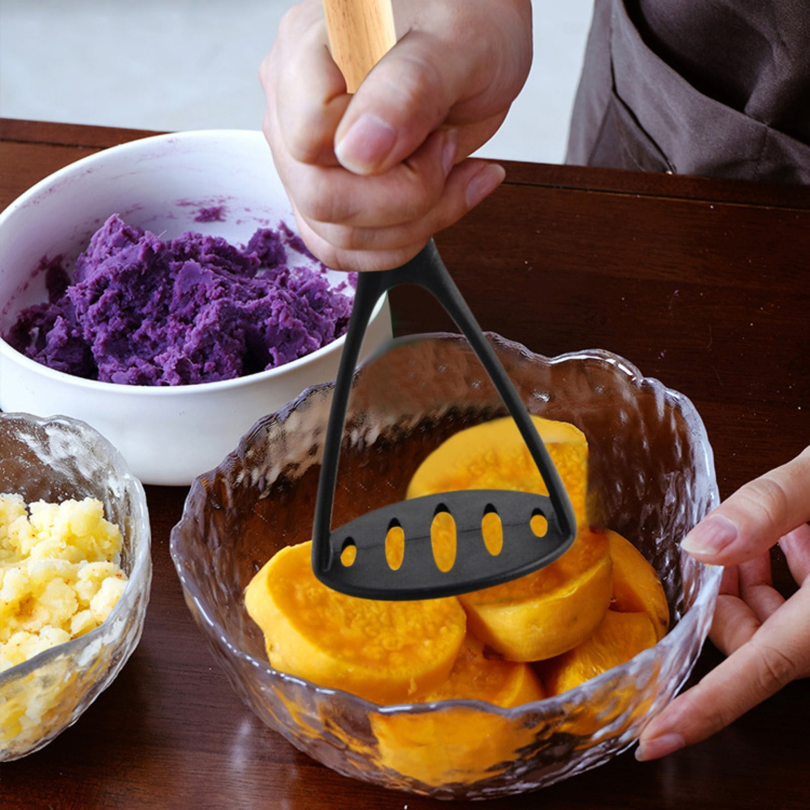 Manual Garlic Press 2 In 1 Wooden Potato Masher & Garlic Heat Kitchen ...