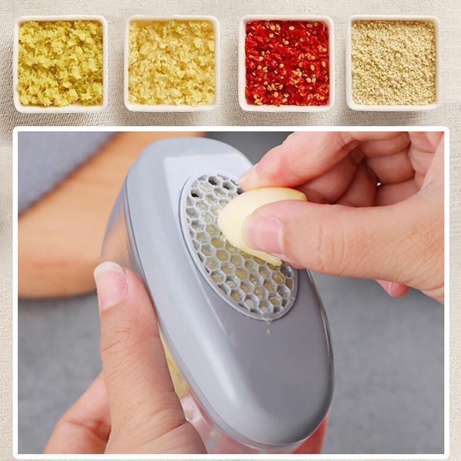 Manual Garlic Press Chopper with Storage Container - Stainless Steel ...