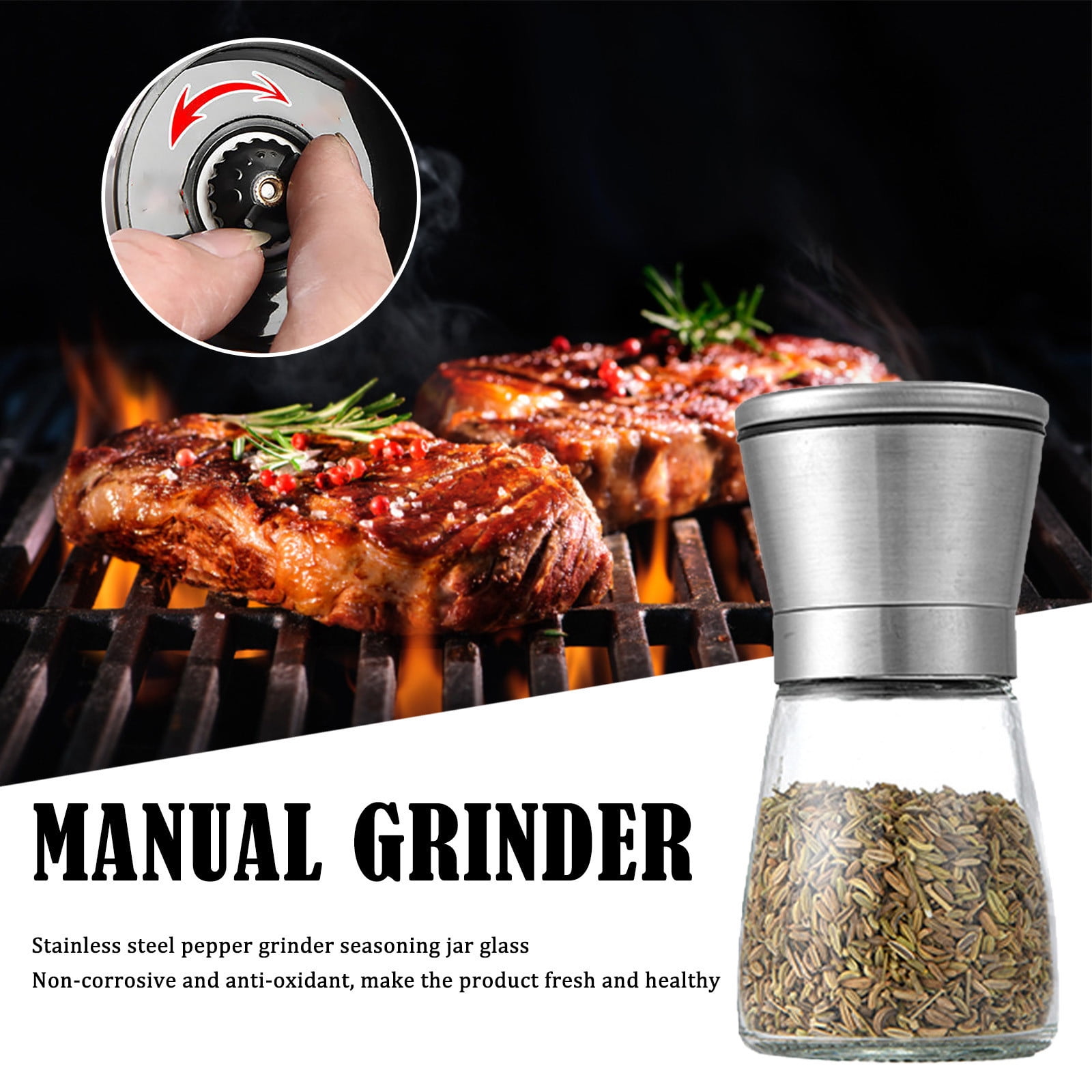 Manual Grinder 304 Stainless Steel Grinder Pepper Grinder Powder Bottle ...