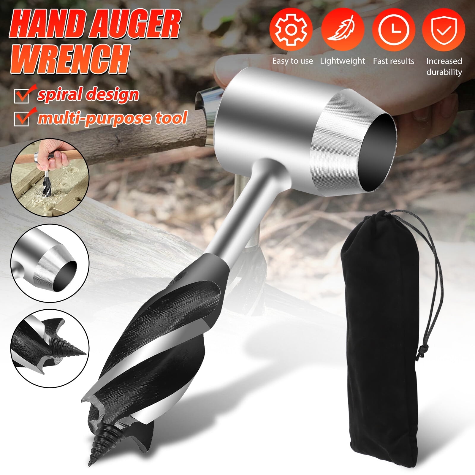 Manual Hand Auger Wrench Outdoor Survival Wood Drill Tool for Bushcraft ...