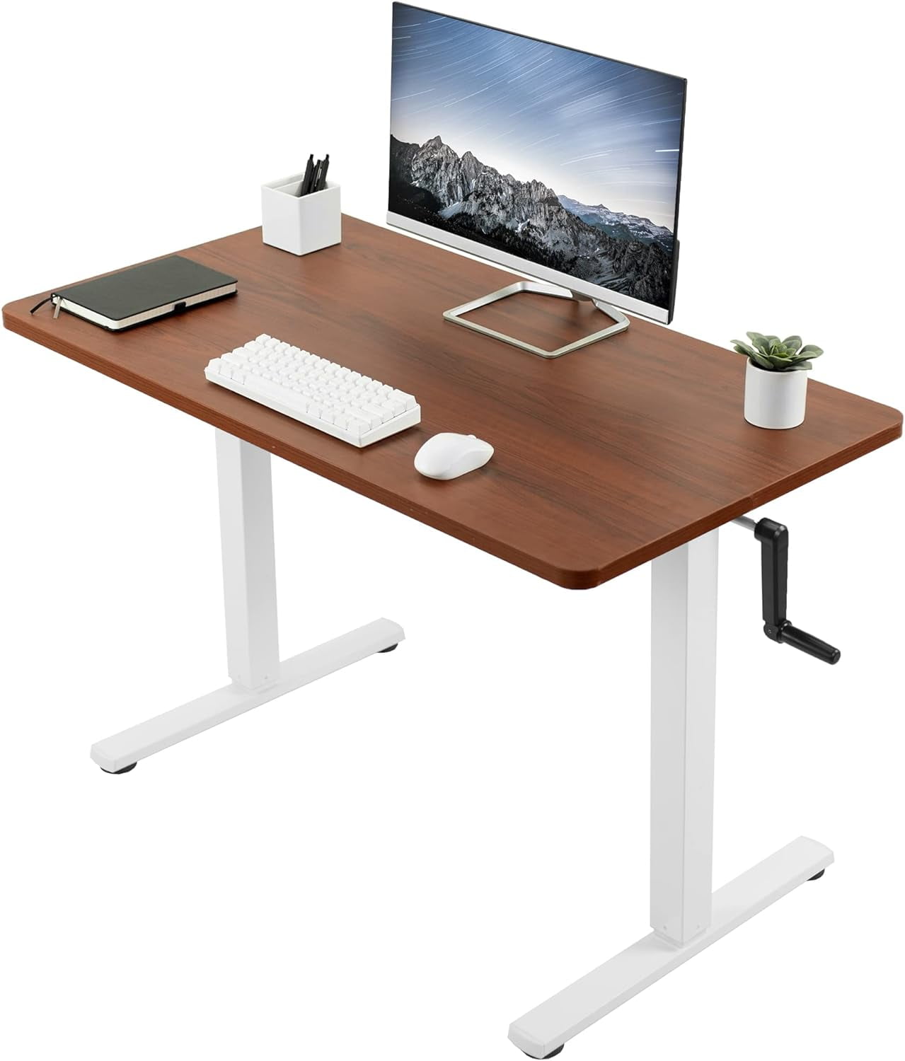 Manual Height Adjustable 43 x 24 inch Stand Up Desk, Dark Walnut Solid ...