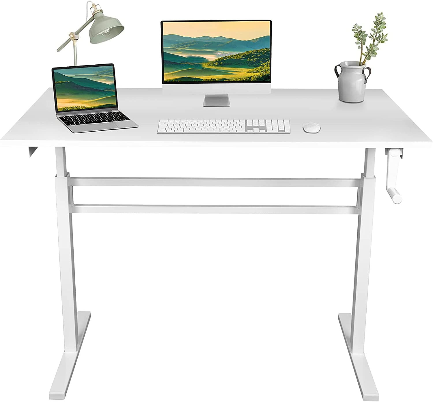 Manual Height Adjustable Standing Desk, 48 x 24 Inch Hand Crank ...